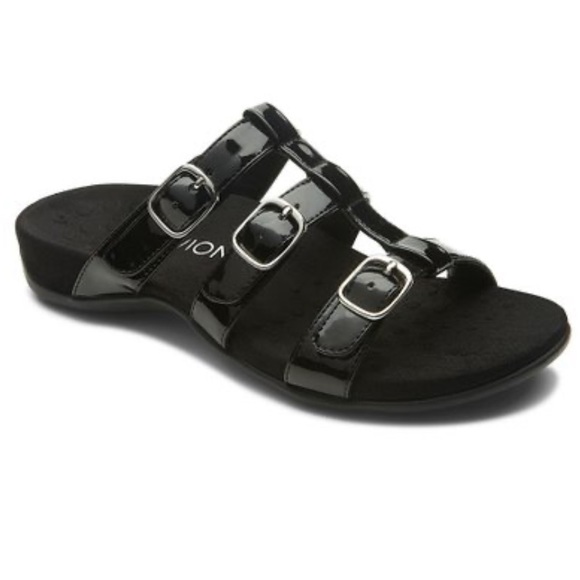 Vionic | Shoes | Vionic Black Patent Misa Slide Sandals | Poshmark
